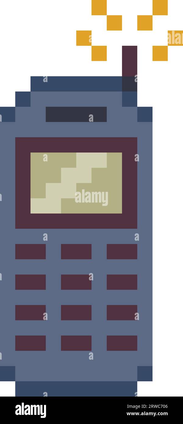 Old style mobile phone with antenna icon in pixel art style. Vector ...