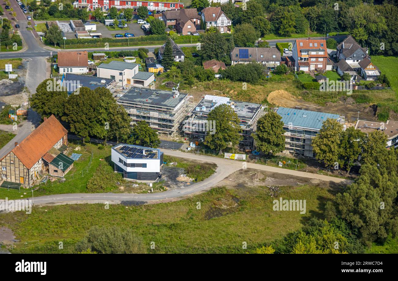 Aerial view, castle mill Heessen at mill ditch and mill pond with ...