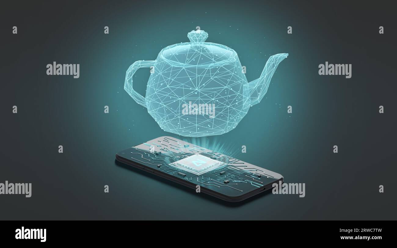 Black phone artificial intelligence kettle neural chip mockup, dark ...