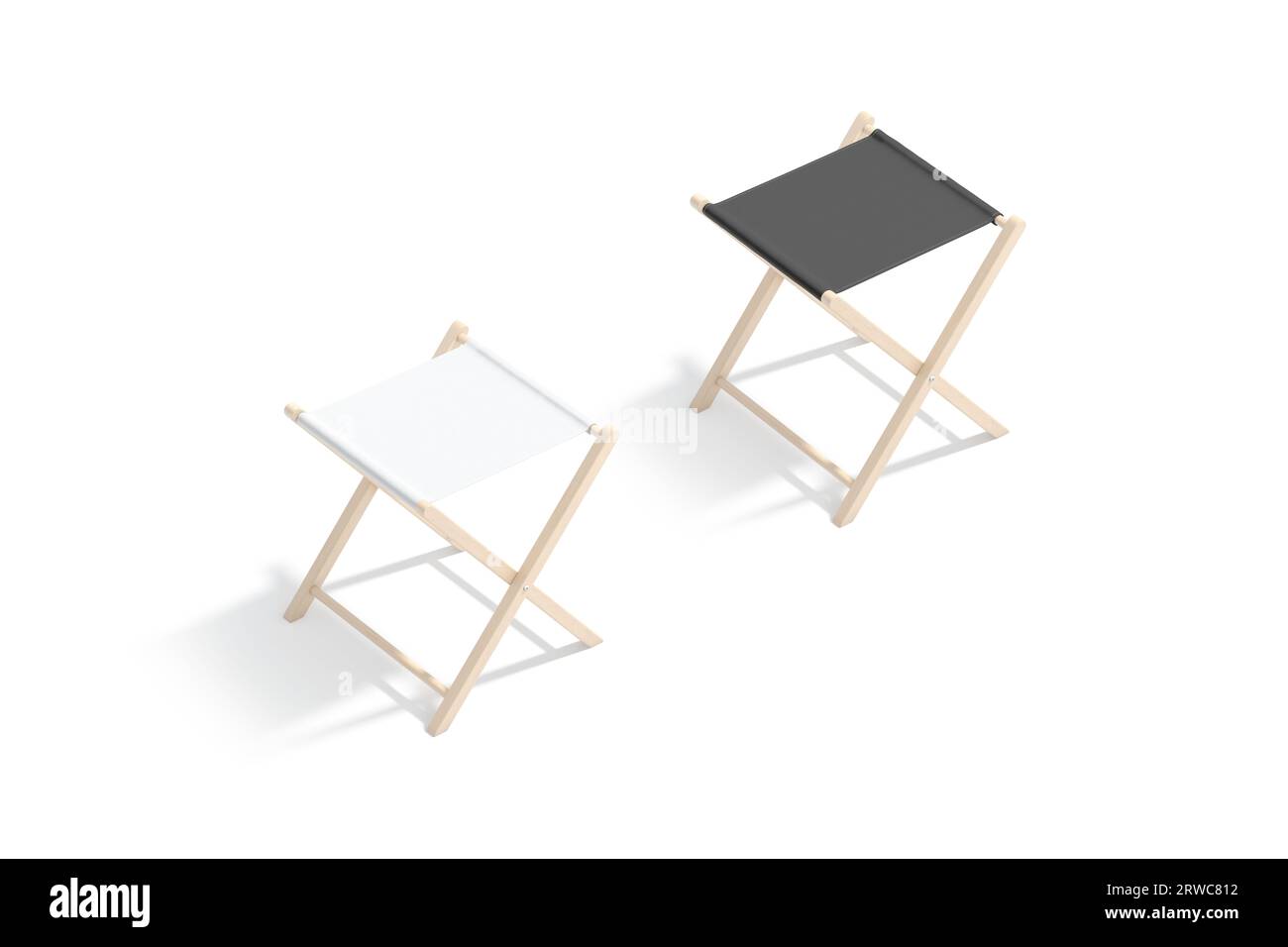 Blank black and white camp folding stool mockup, half-turned view, 3d ...