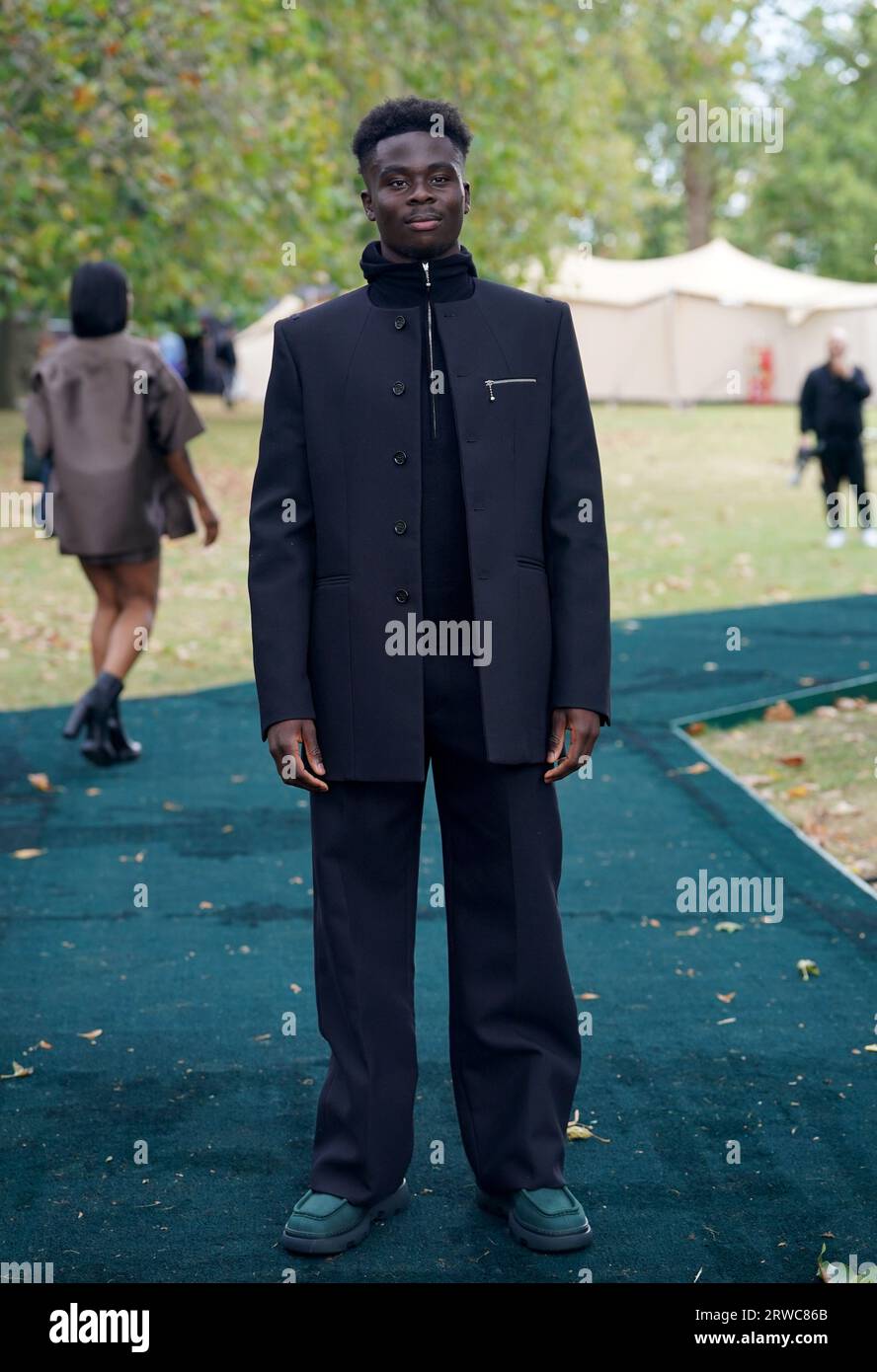 Bukayo Saka arrives for the Burberry show at Highbury Baptist Church in ...