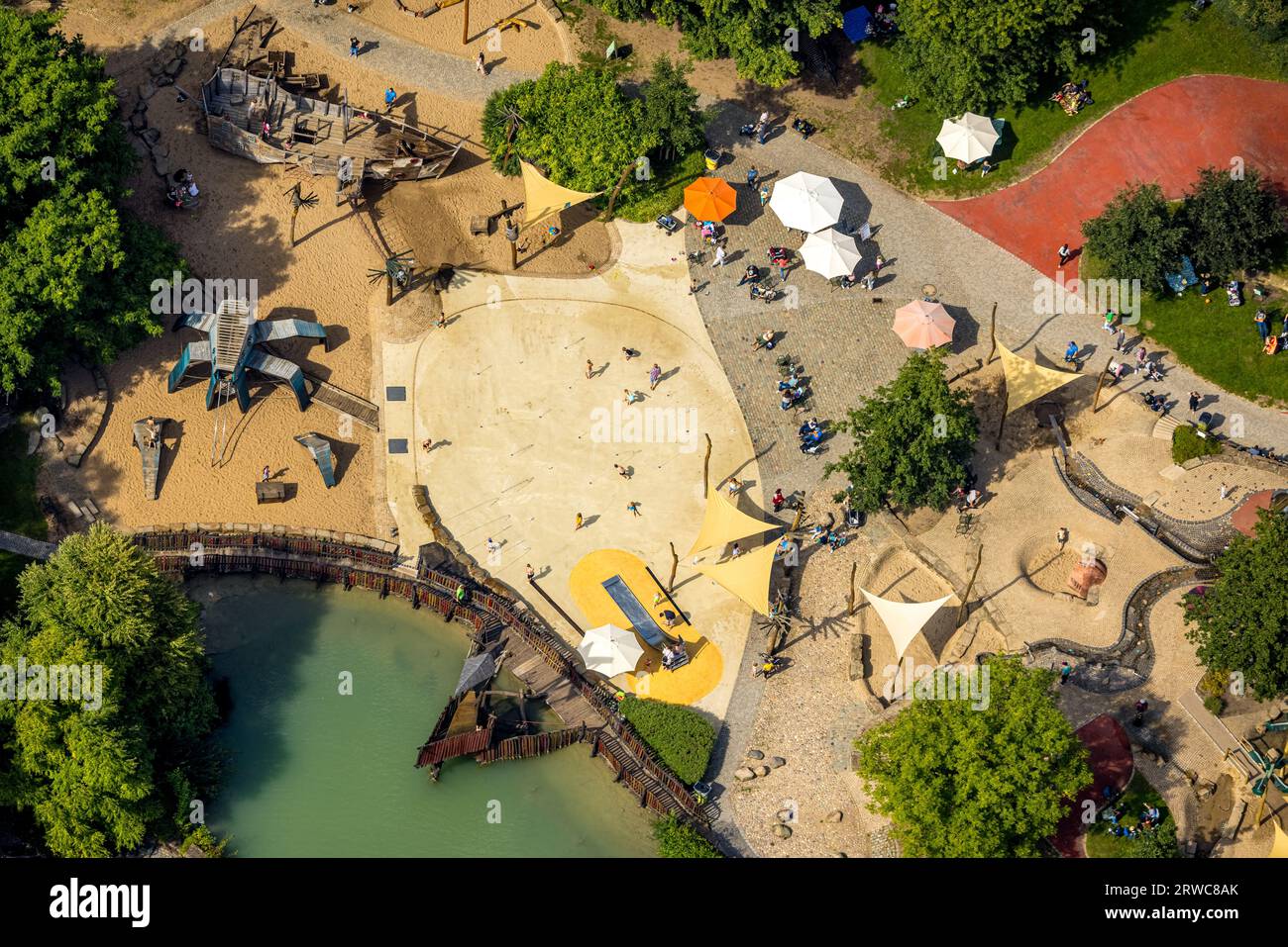 Aerial view, Maximilianpark, kiosk and lake, Uentrop, Hamm, Ruhr area ...