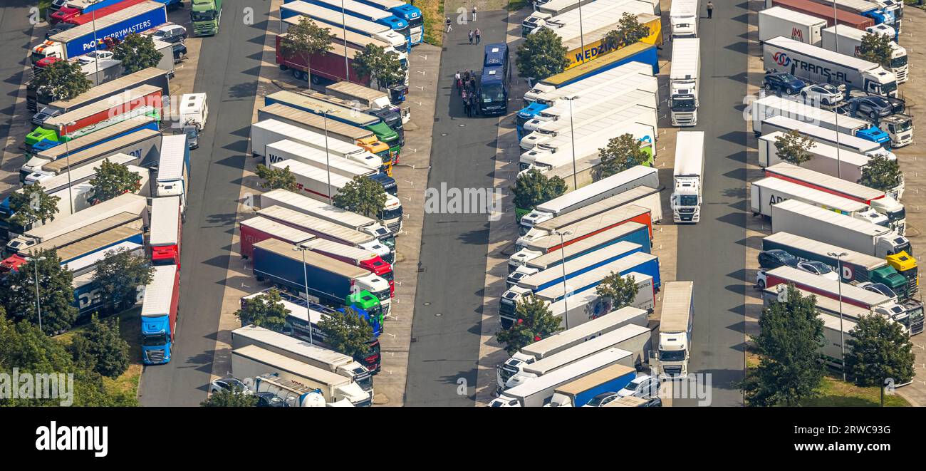 Aerial view, Serways freeway service area Rhynern on the A2 freeway ...
