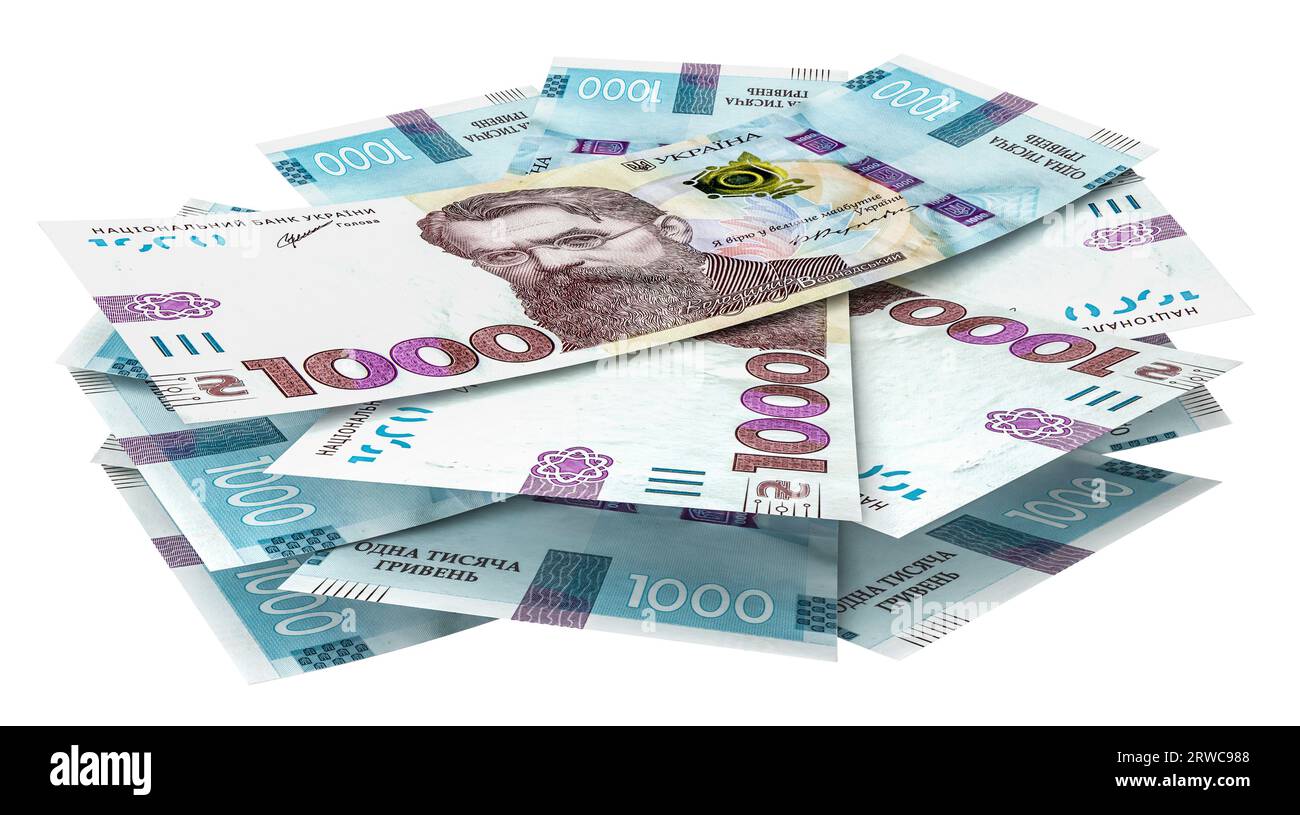 Ukrainian hryvnia. Stack of ukrainian money, currency hryvnia (grivna ...