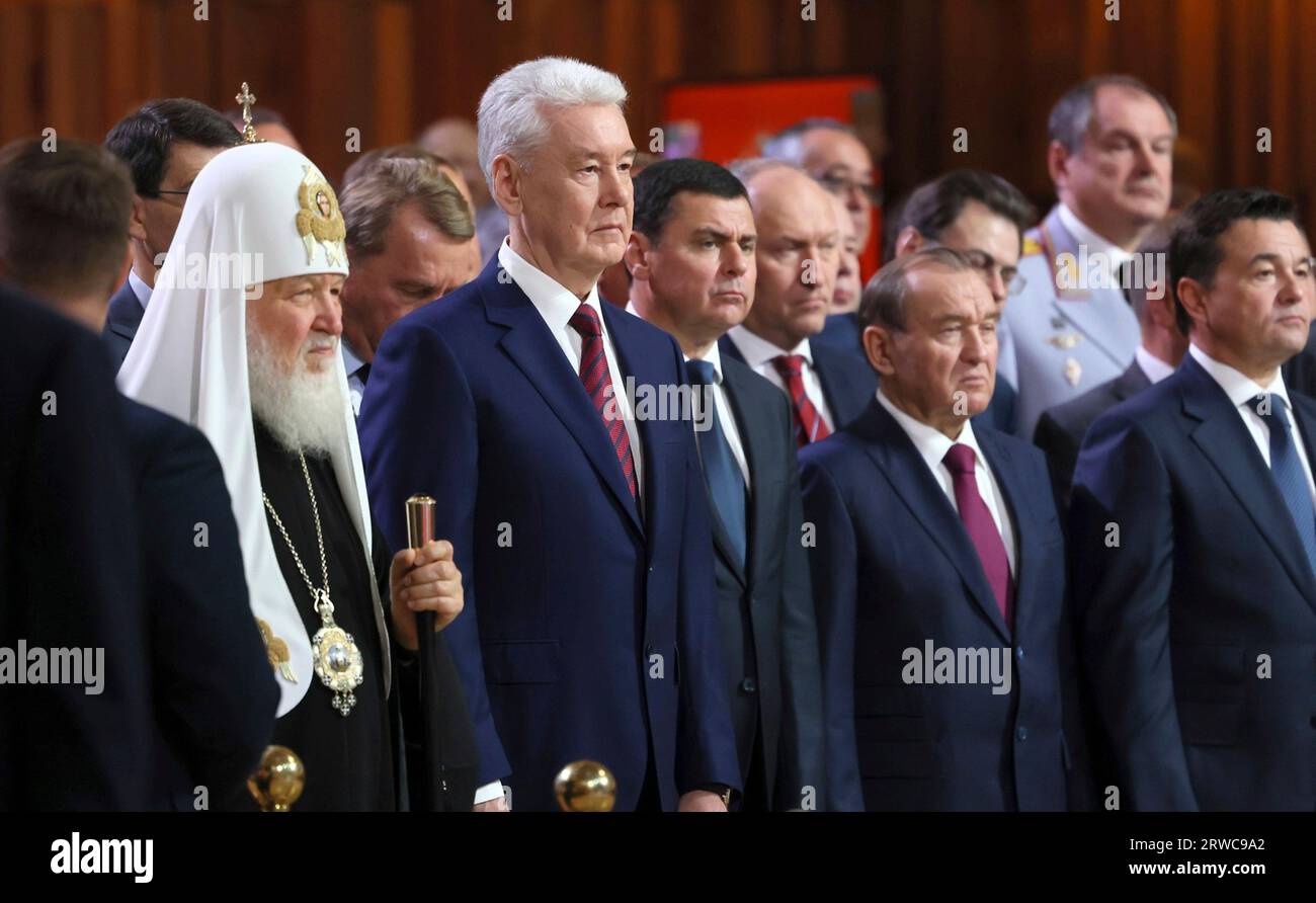 Moscow, Russia. 18th Sep, 2023. Moscow Mayor Sergei Sobyanin, 2nd left ...