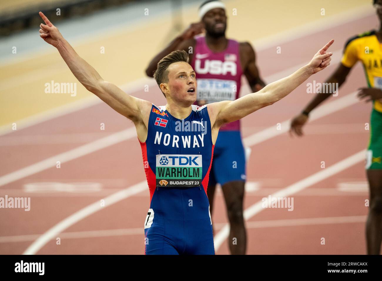 Karsten Warholm of Norway competing in the 400m men hurdles final on ...
