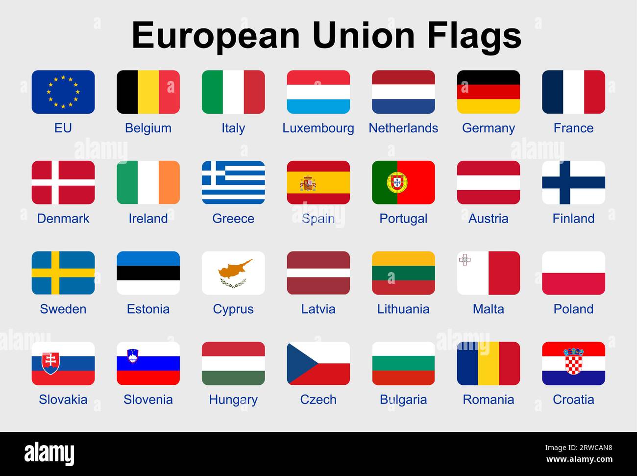 European Union flag vector icons. EU flag set of illustrations Stock ...