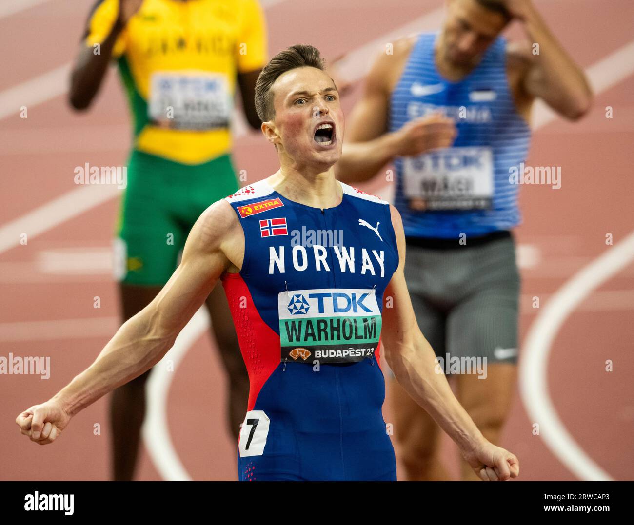 Karsten Warholm of Norway competing in the 400m men hurdles final on ...