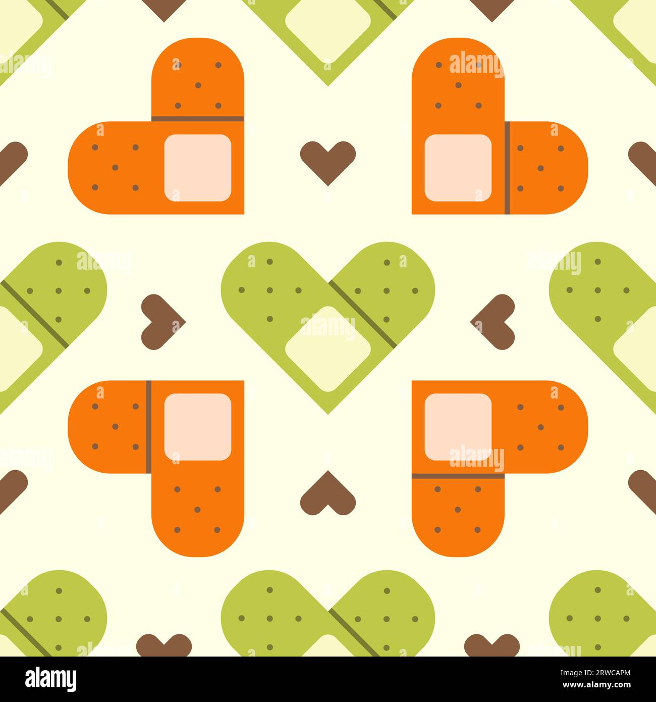 Flat cute seamless pattern of medical plaster with hearts. Blood ...