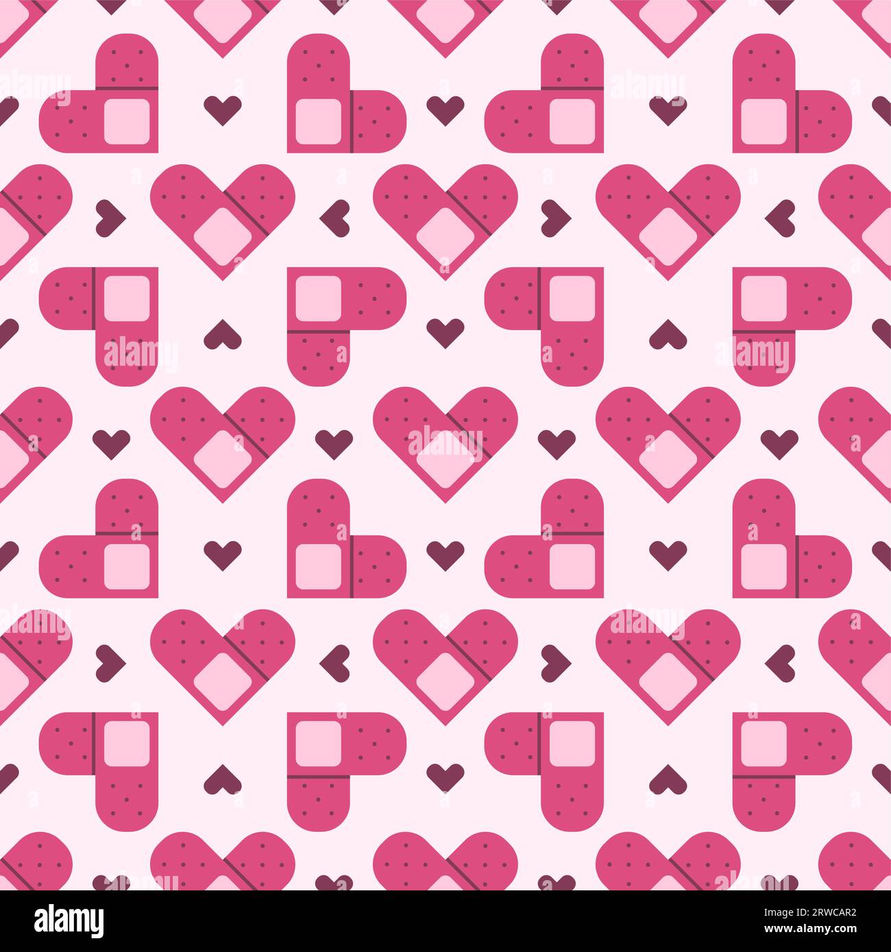 Flat cute seamless pattern of medical plaster with hearts. Blood ...