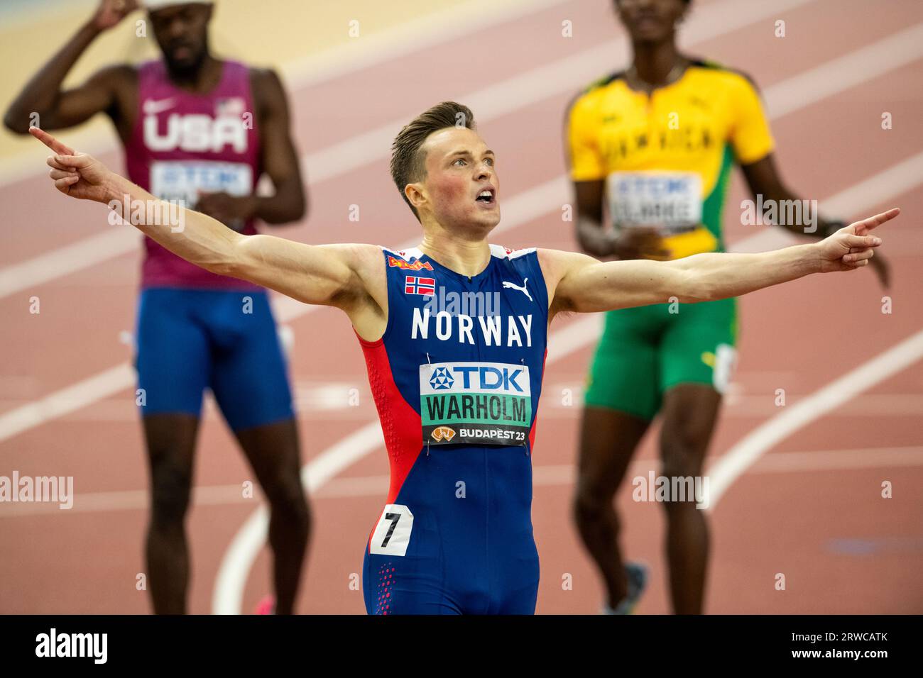 Karsten Warholm of Norway competing in the 400m men hurdles final on ...