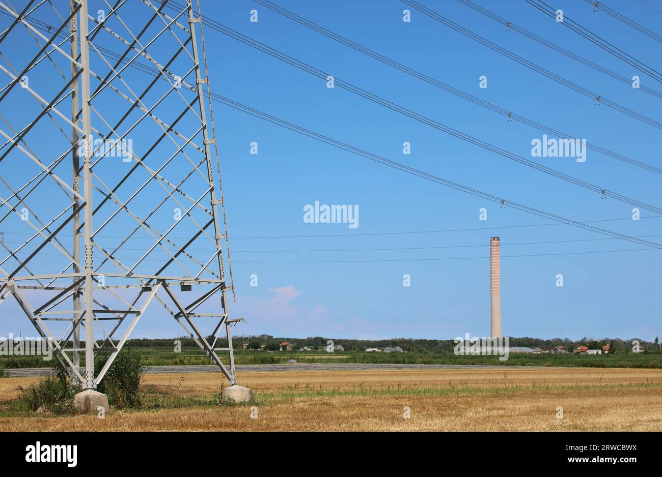 pylon with high voltage cables for the transport of electricity and the ...