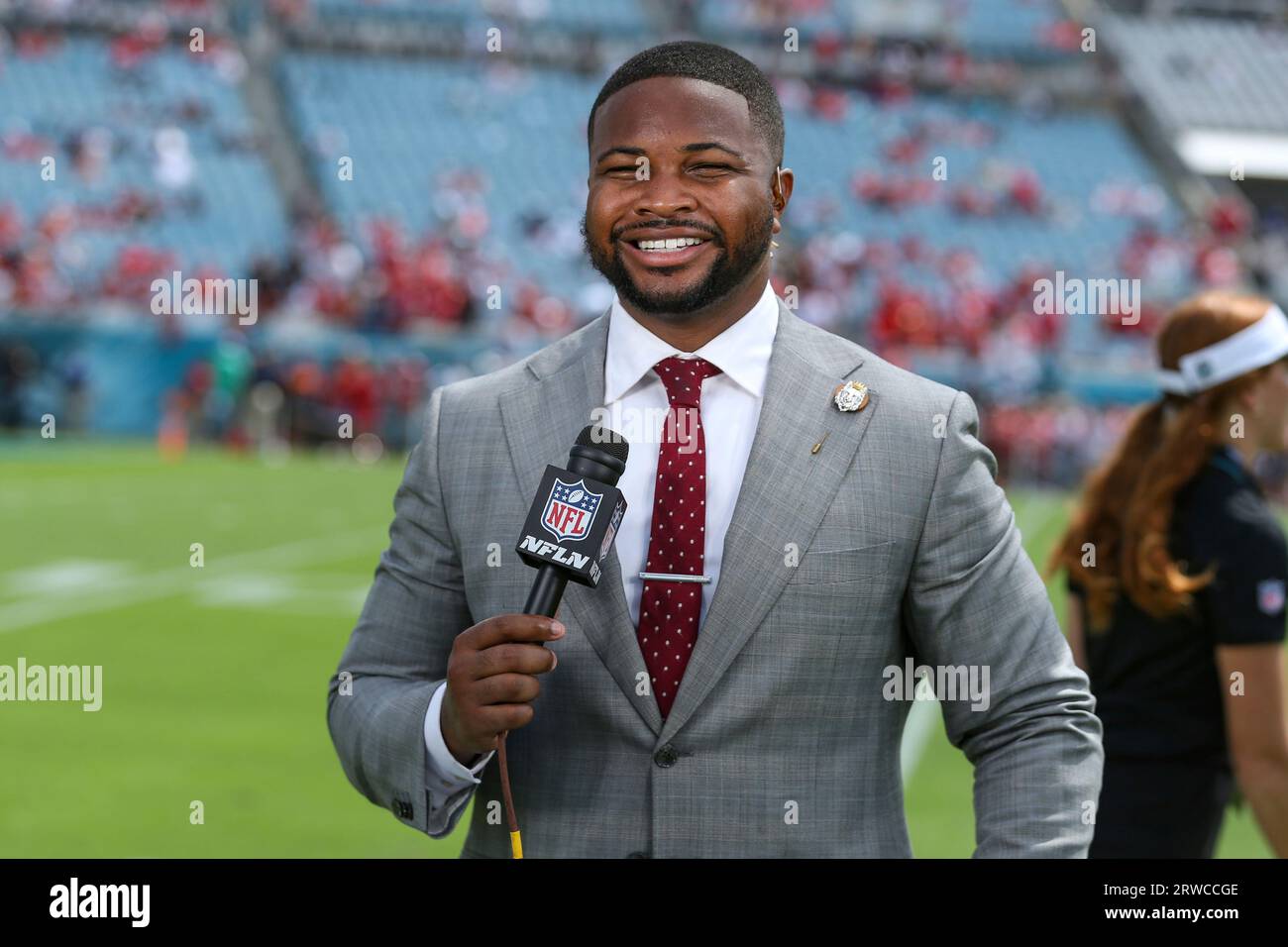 NFL Network reporter Cameron Wolfed before an NFL football game between ...