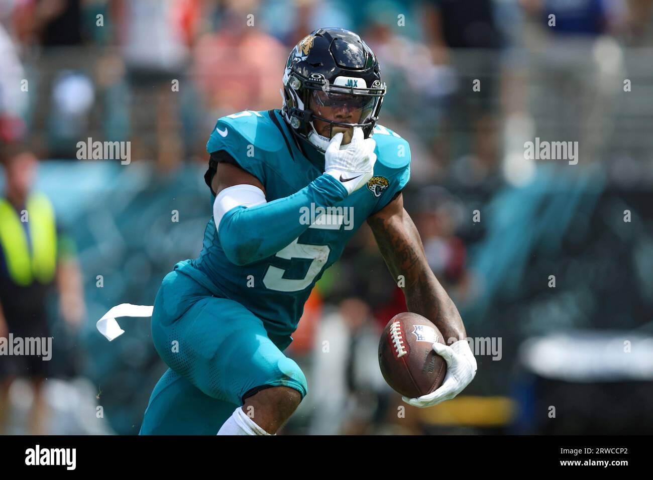 Jacksonville Jaguars safety Andre Cisco (5) celebrates after ...