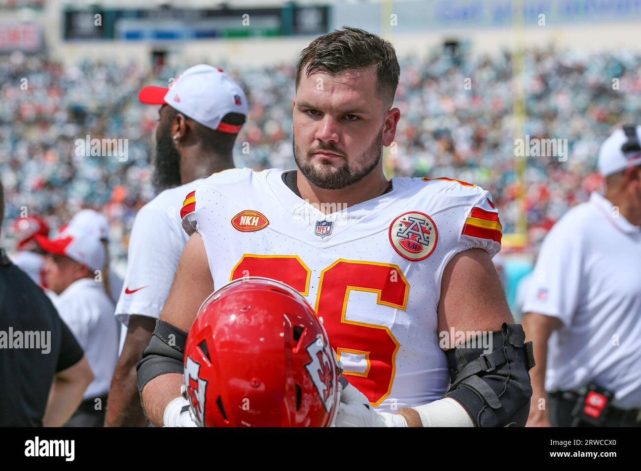 Kansas City Chiefs guard Mike Caliendo (66) walks the sideline during ...