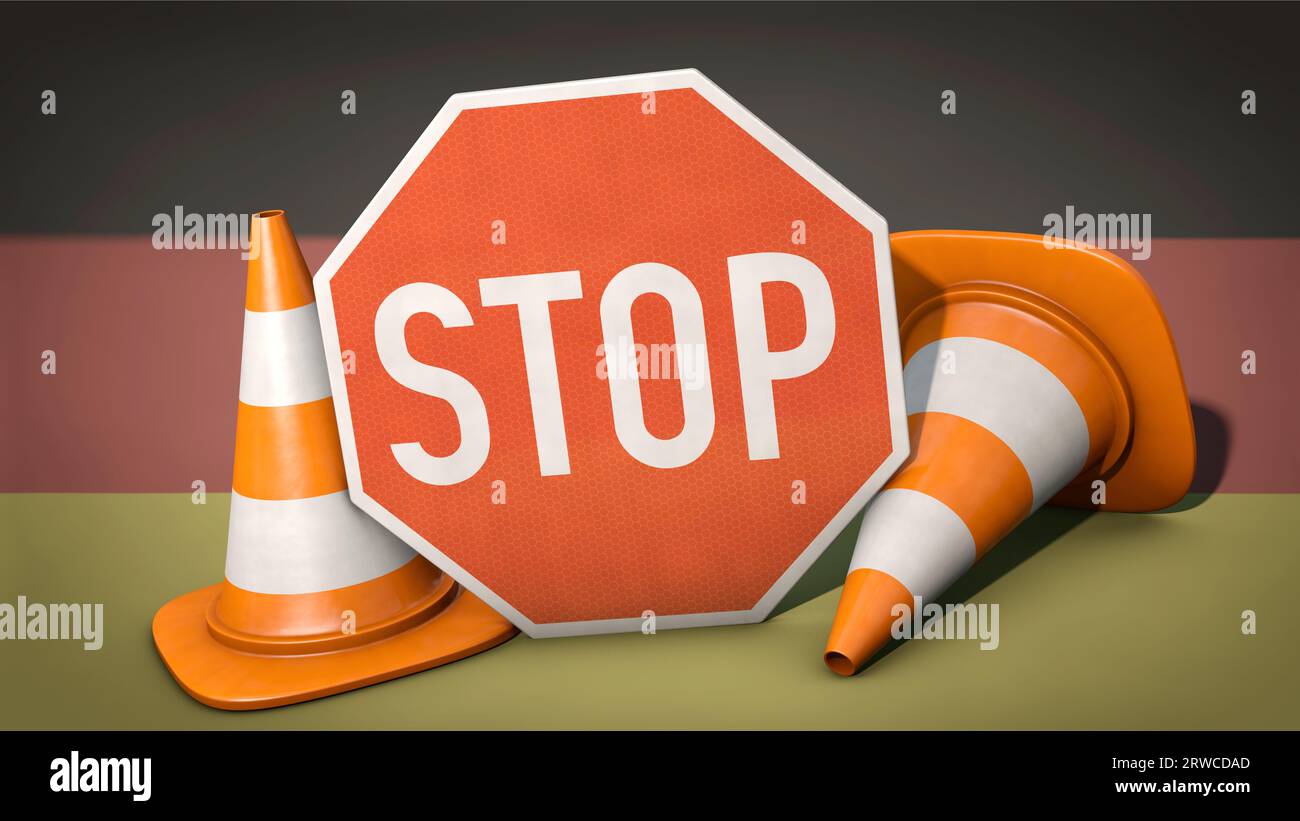 Stop sign with traffic cones on the German flag Stock Photo - Alamy