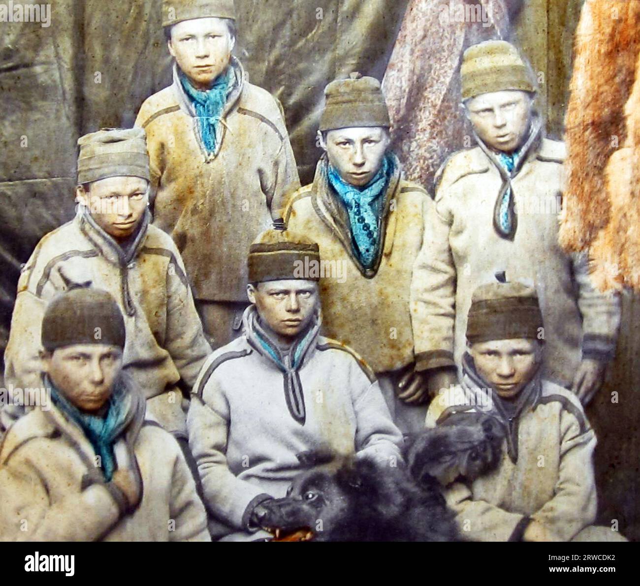 Lapp boys and their dog, Lapland, Norway, Victorian period Stock Photo ...