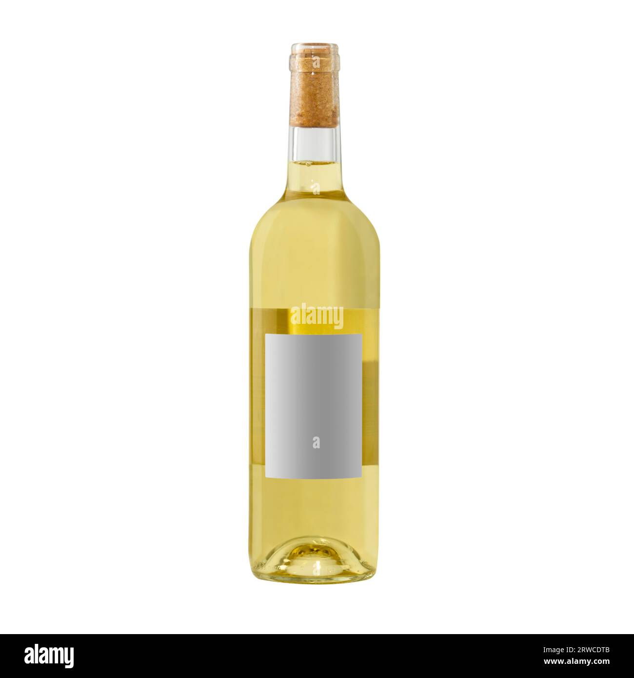 white yellow wine bottle with blank label isolated on white background ...