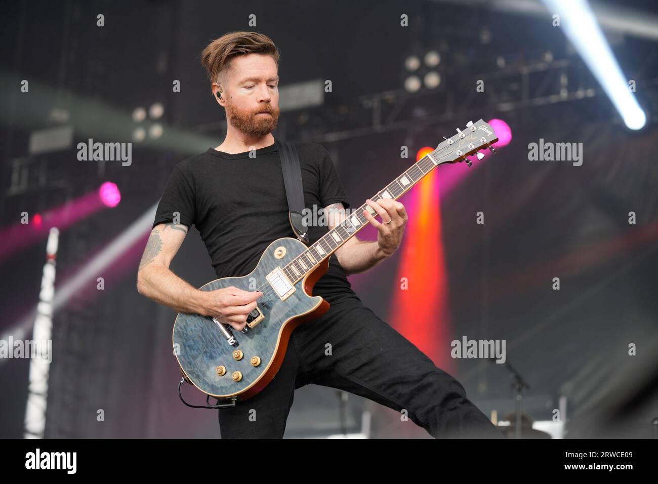 Jade Puget of the band AFI performs on day three of Riot Fest on Sunday, Sept. 17, 2023, at ...