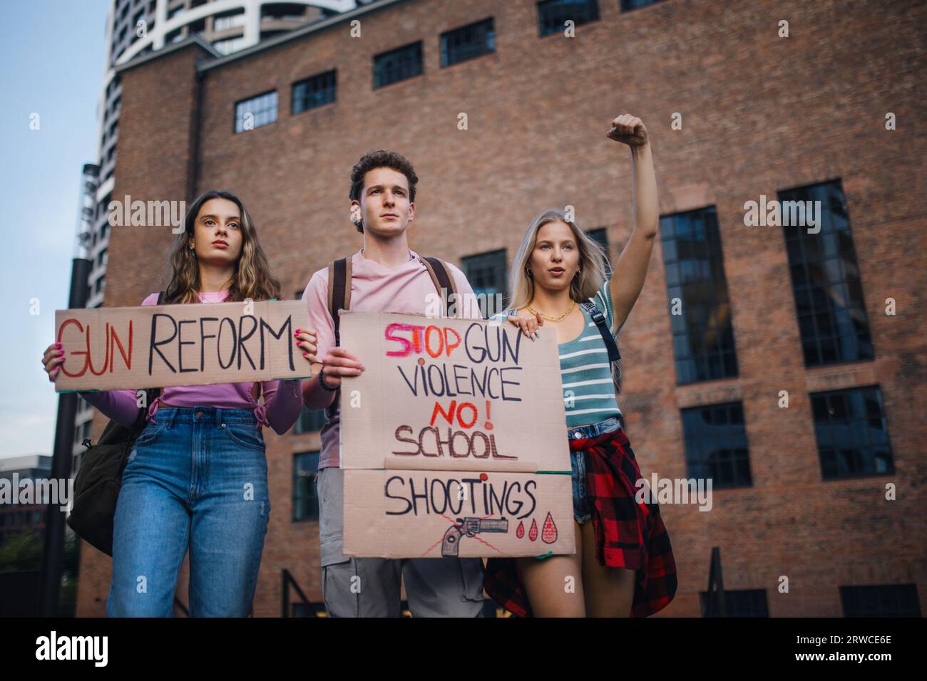 Generation Z activists with banners protesting on the street Stock ...