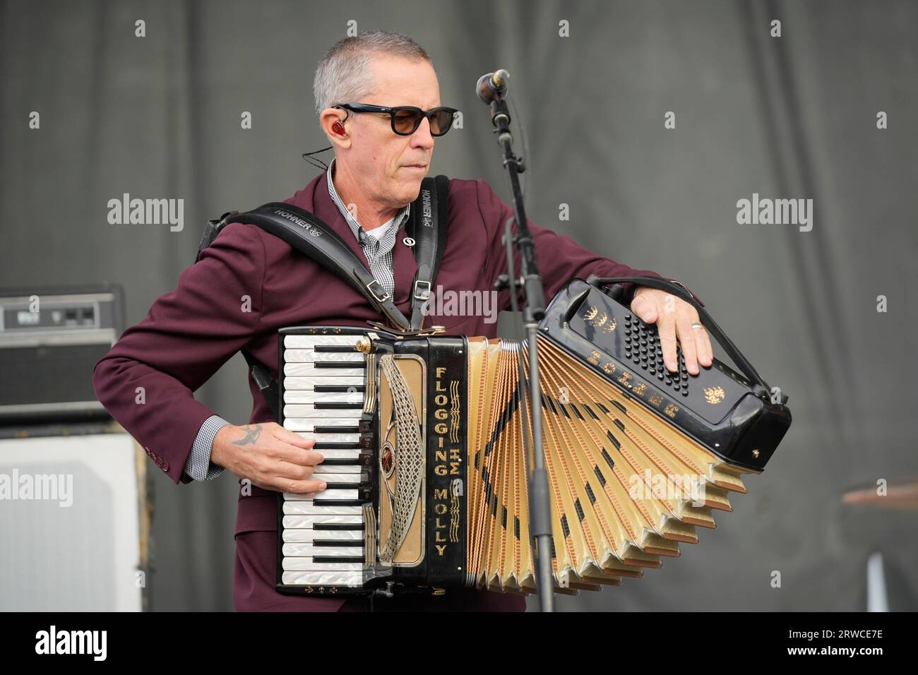 Matt Hensley of the band Flogging Molly performs on day three of Riot ...