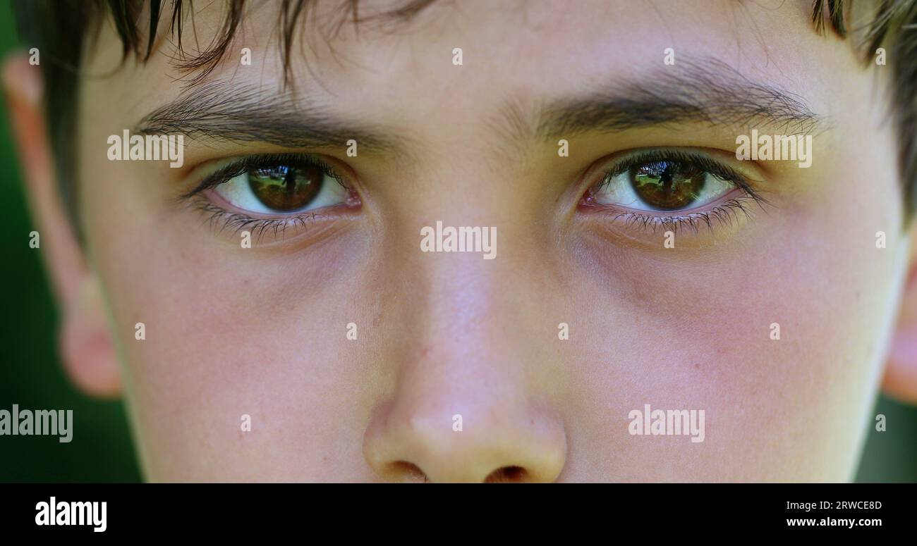 Serious child boy face eyes macro closeup looking to camera Stock Photo ...