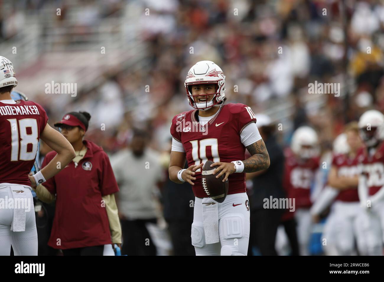 Florida State quarterback AJ Duffy (10) smiles during the second half ...