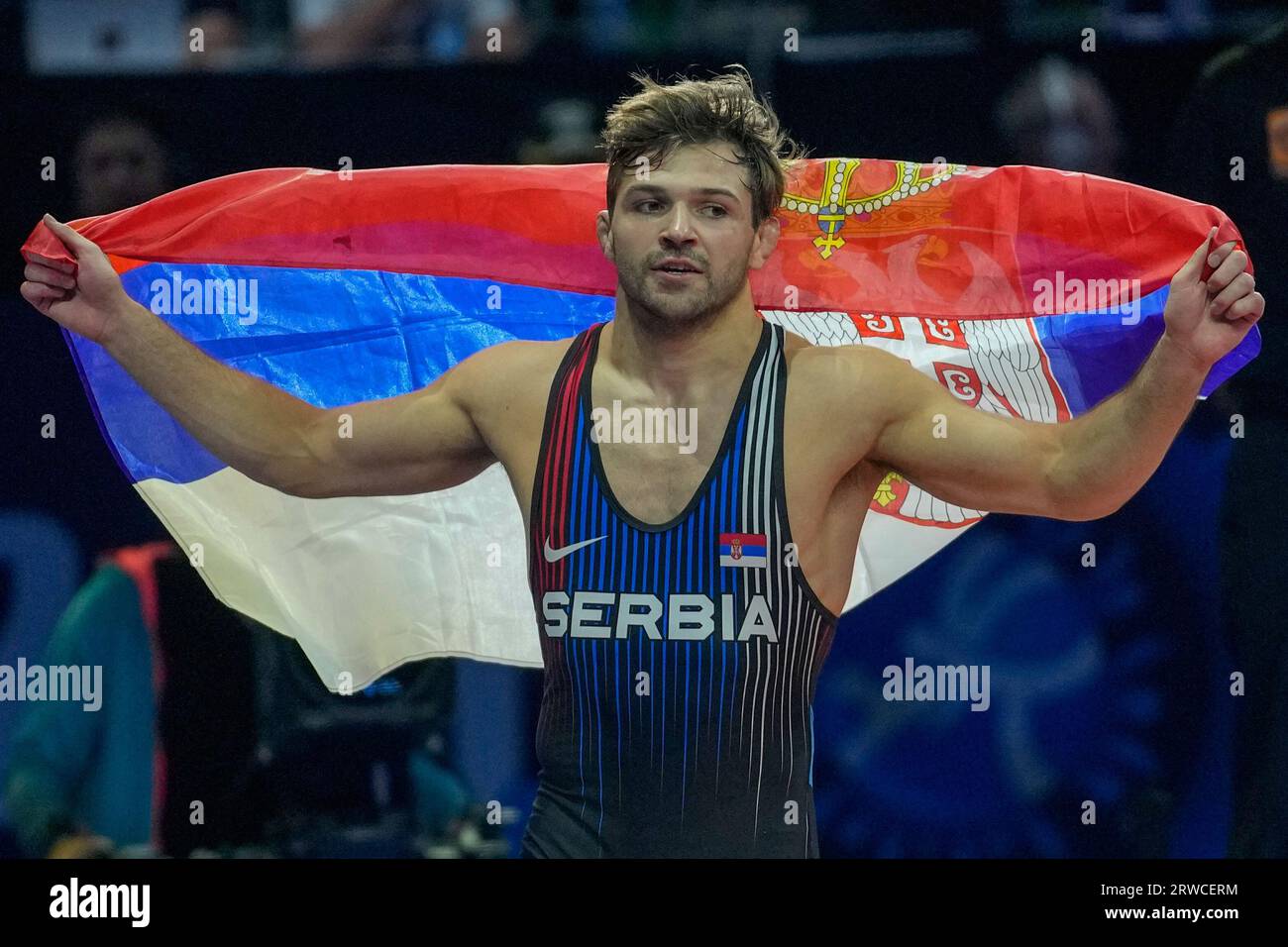 Stevan Andria Micic of Serbia celebrates defeating Rei Higuchi of Japan ...