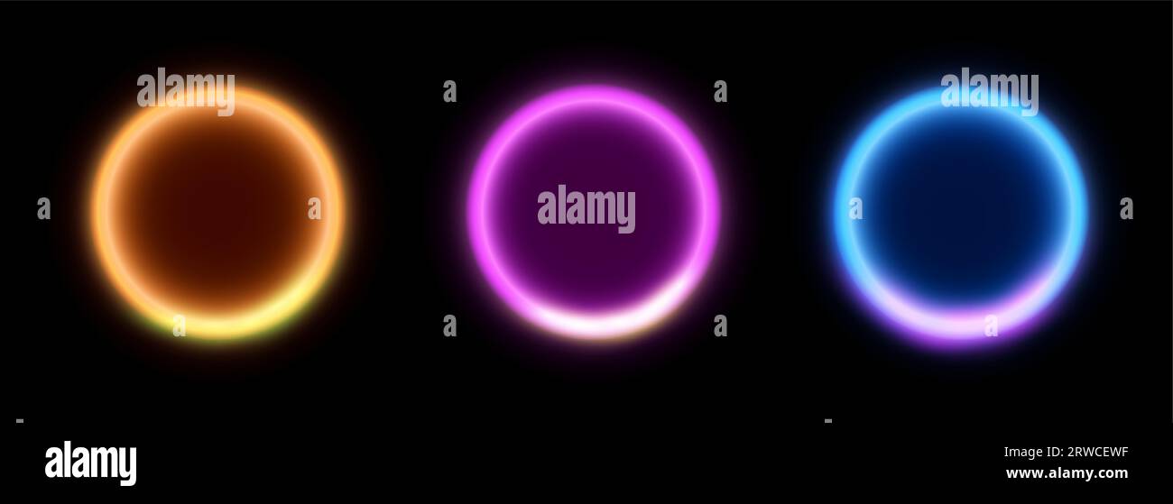 Neon light circle ring. Purple glow laser neon round vector effect ...