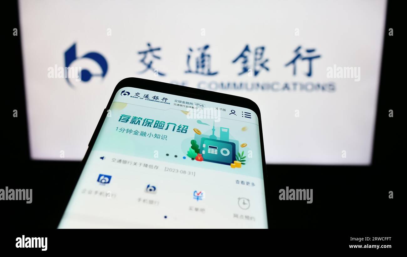 Smartphone with website of Chinese company Bank of Communications ...