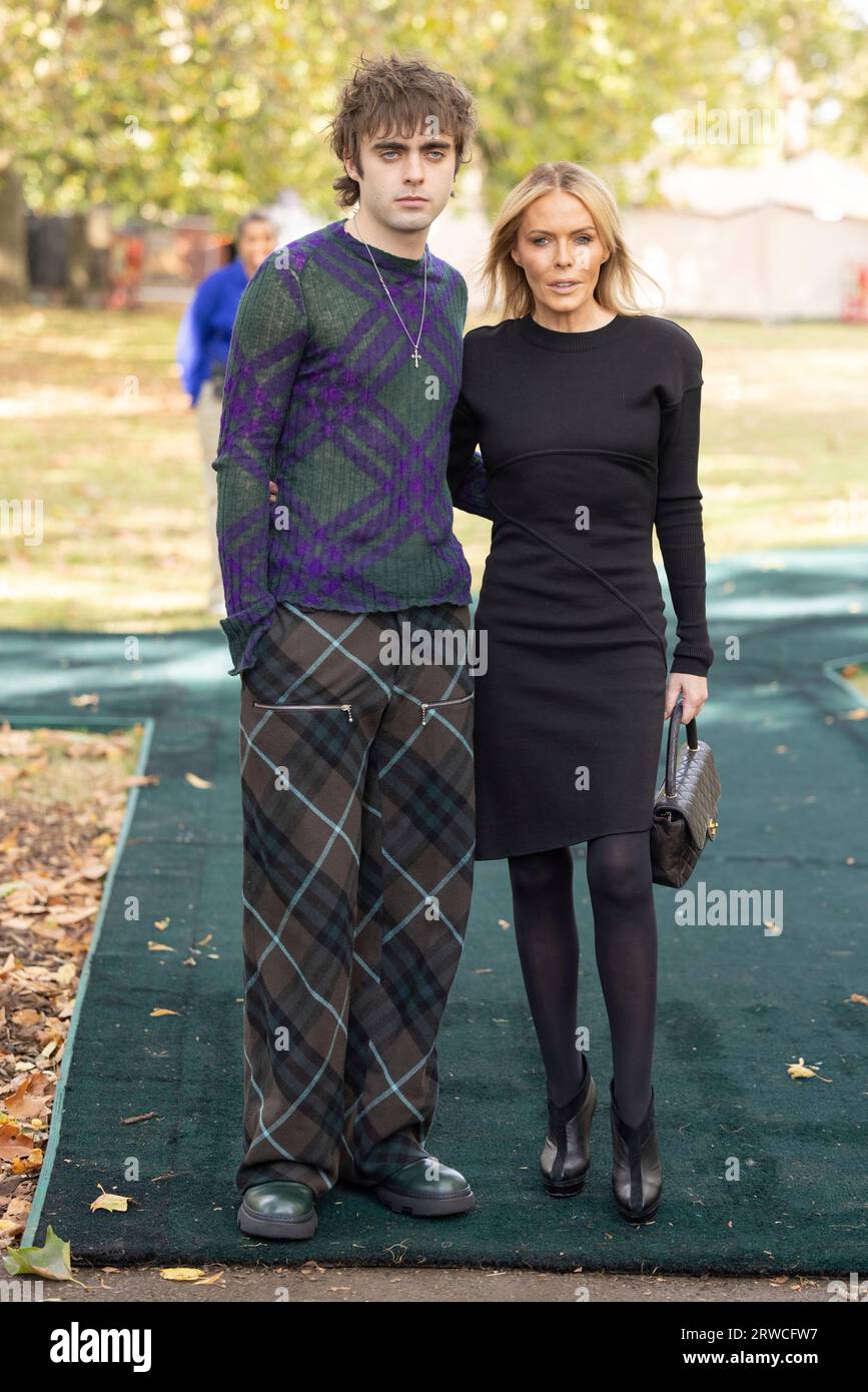 Lennon Gallagher, left, and Patsy Kensit pose for photographers upon ...