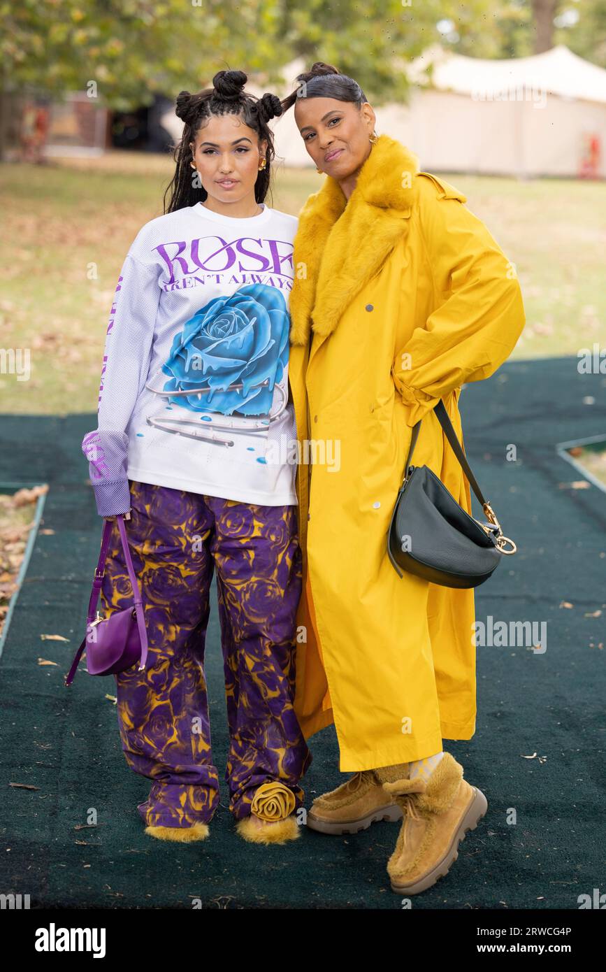 Mabel, left, and Neneh Cherry pose for photographers upon arrival at the Burberry Spring Summer ...