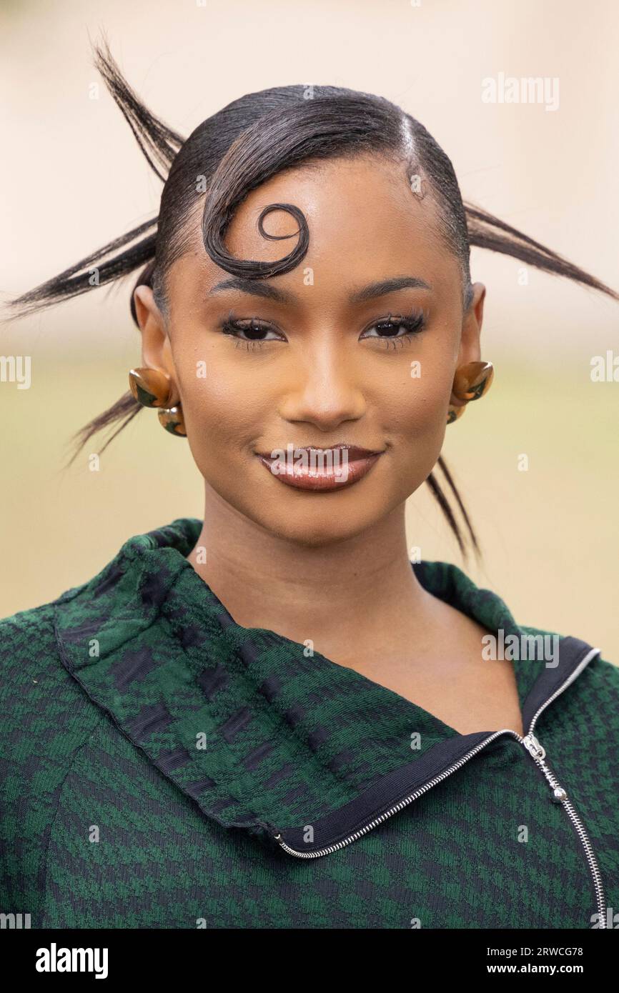 Temi Otedola poses for photographers upon arrival at the Burberry ...