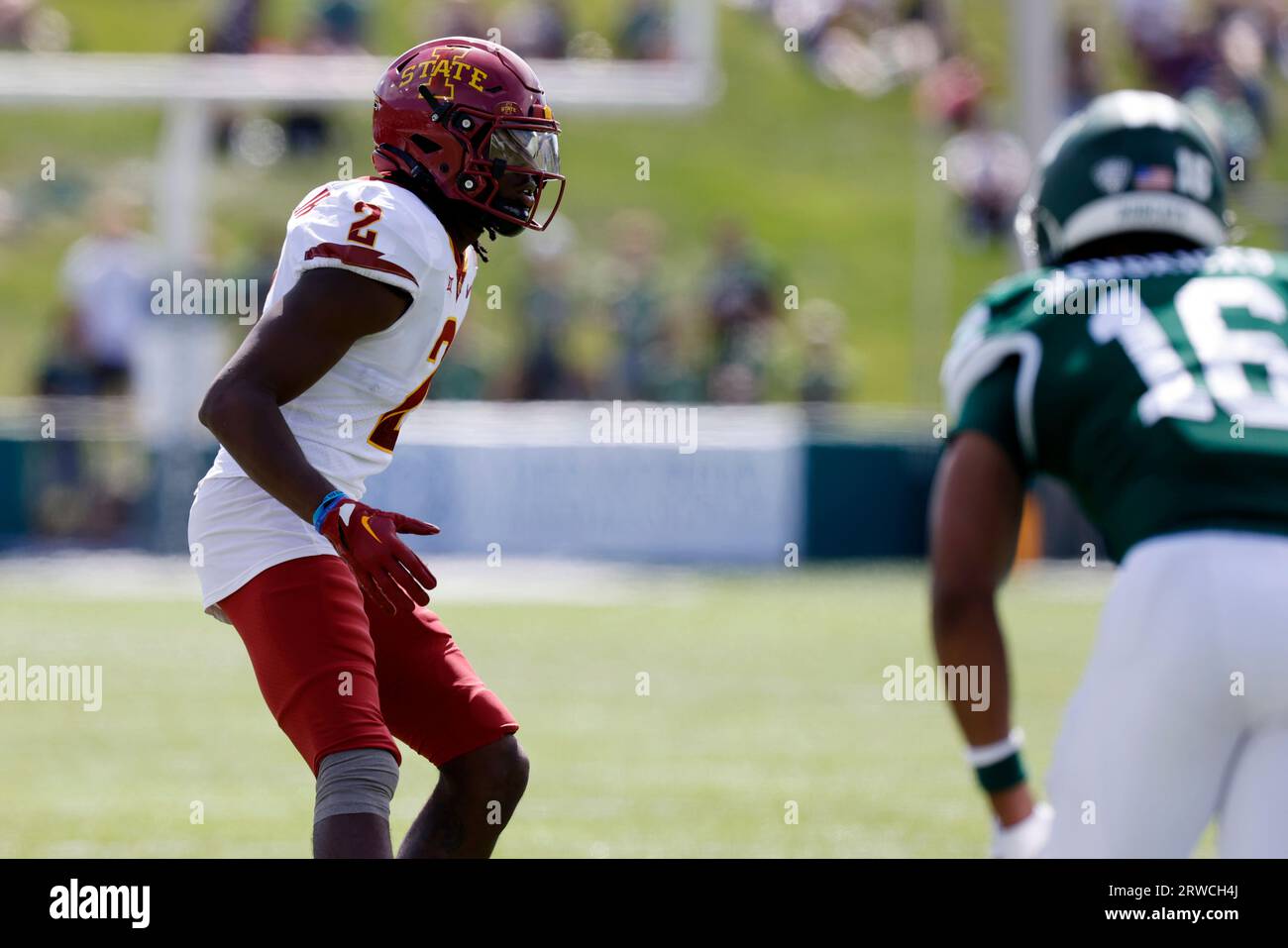 Iowa State defensive back T.J. Tampa, left, defends Ohio wide receiver ...