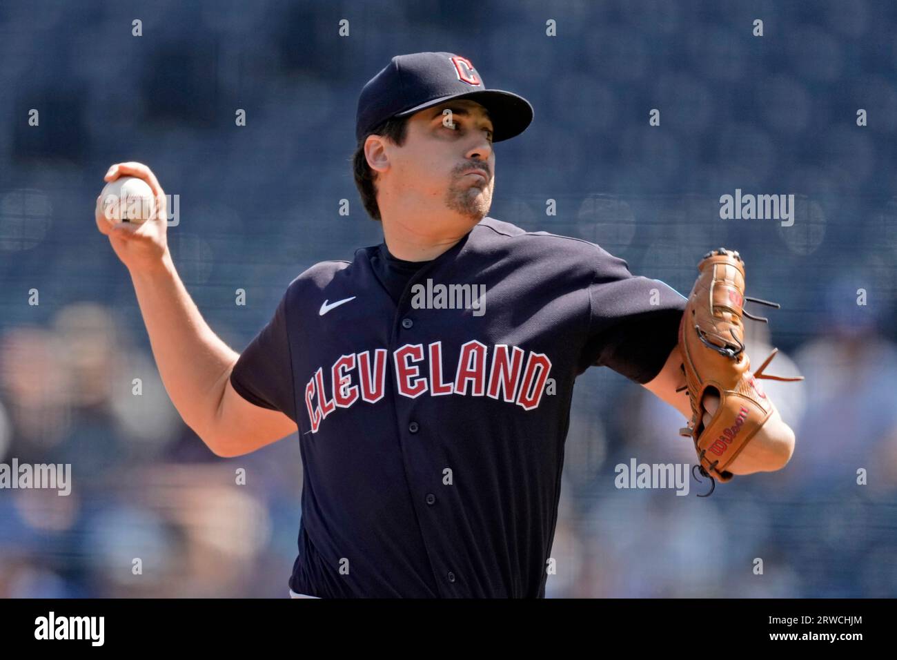 Cleveland Guardians starting pitcher Cal Quantrill throws during the ...