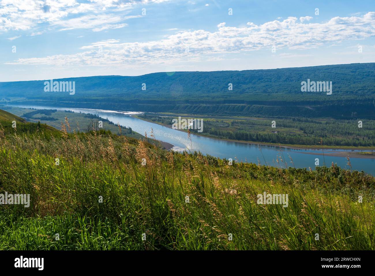 Peace River Valley, summer 2022, prior to completion of Site C Dam near ...