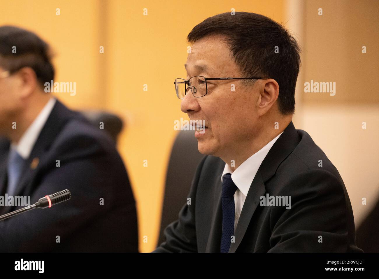 Chinese Vice President Han Zheng speaks while meeting with Secretary of ...
