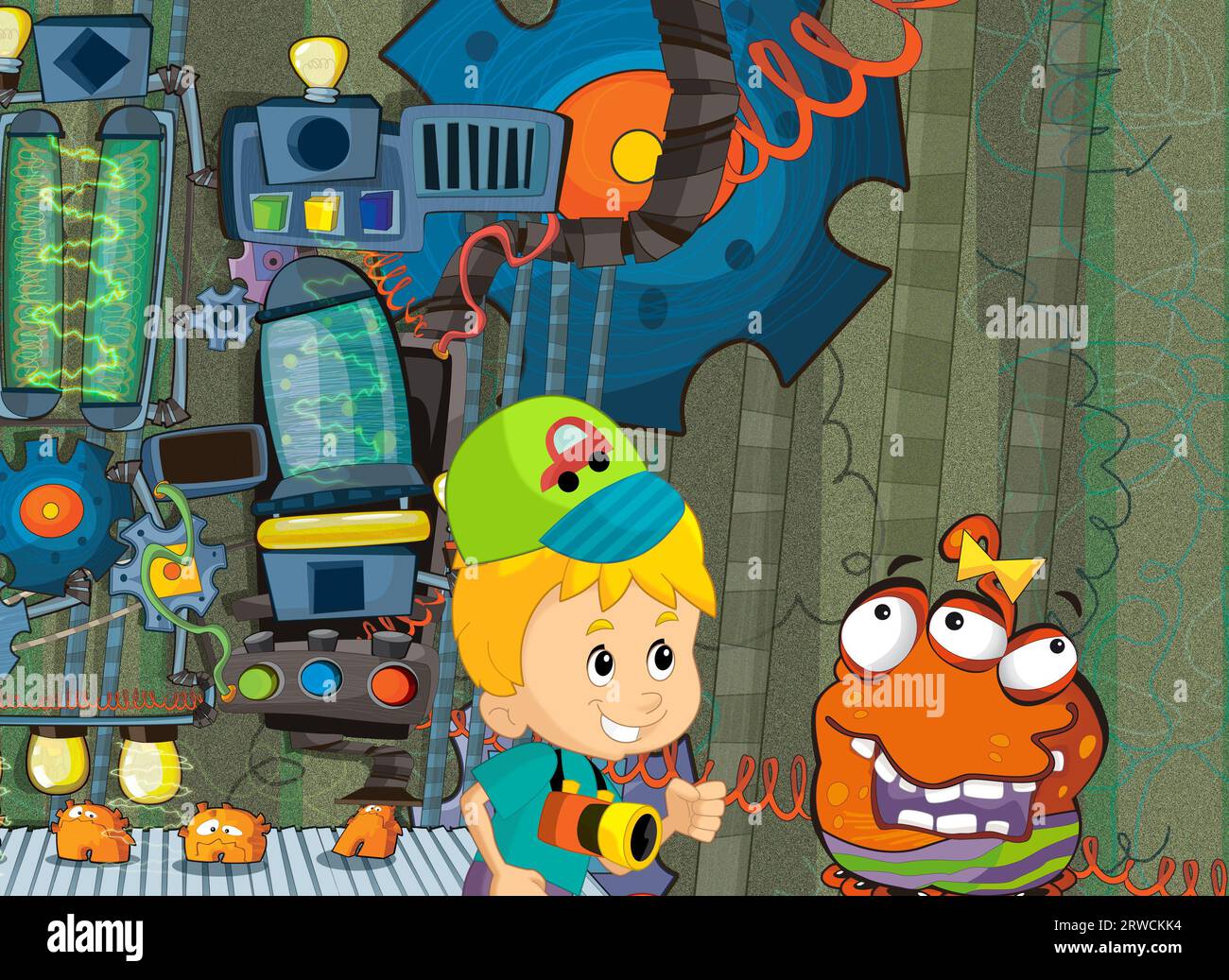 Cartoon funny colorful scene of cosmos galactic alien ufo isolated ...