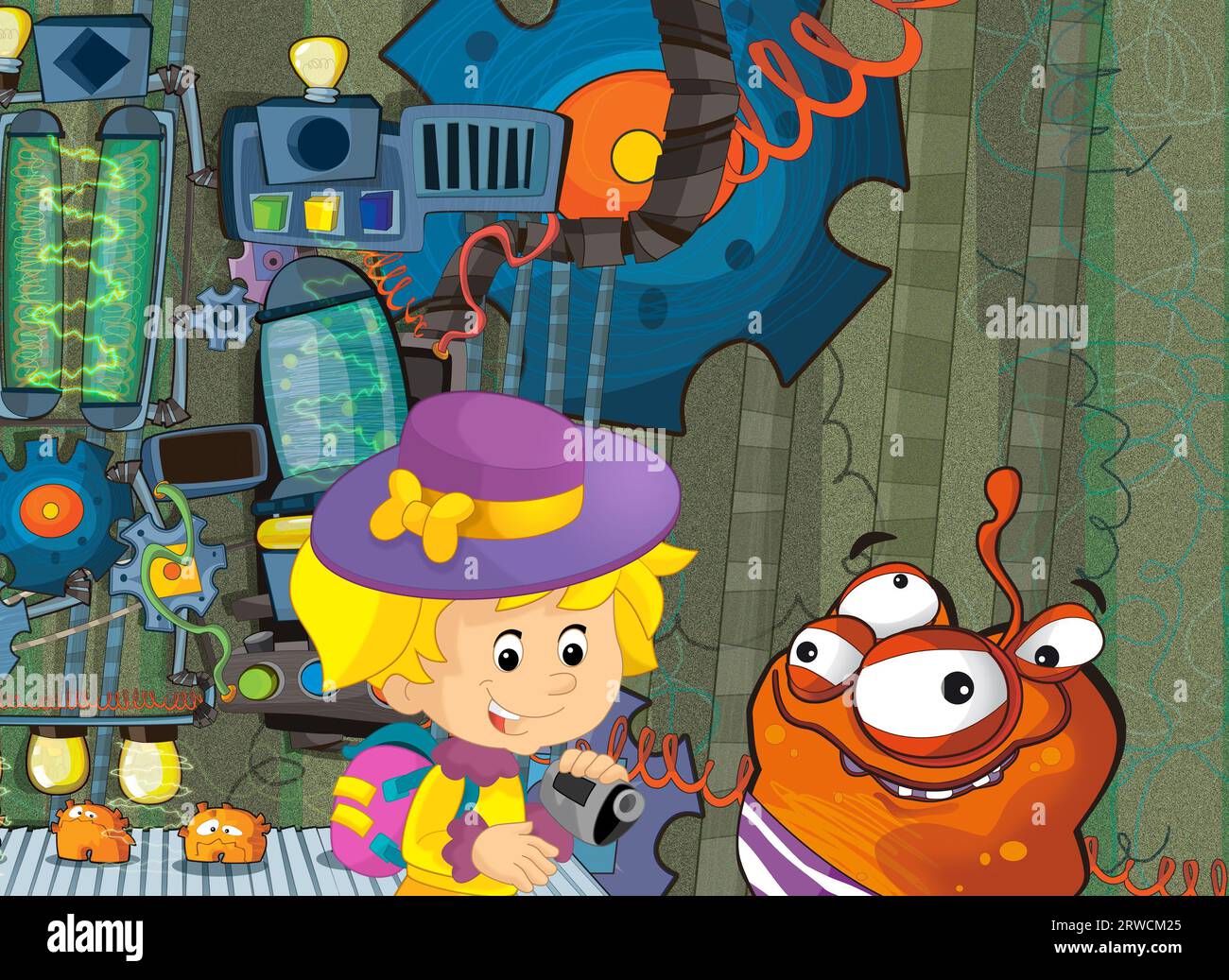 Cartoon funny colorful scene of cosmos galactic alien ufo isolated ...