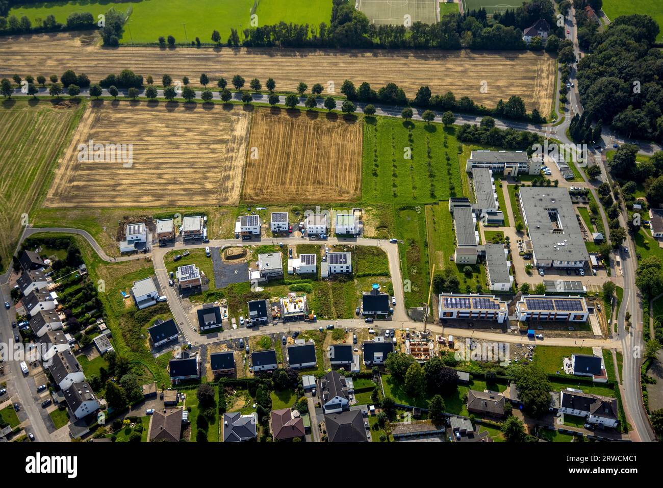 Aerial view, construction site and new building residential area at Peter and Paul retirement ...
