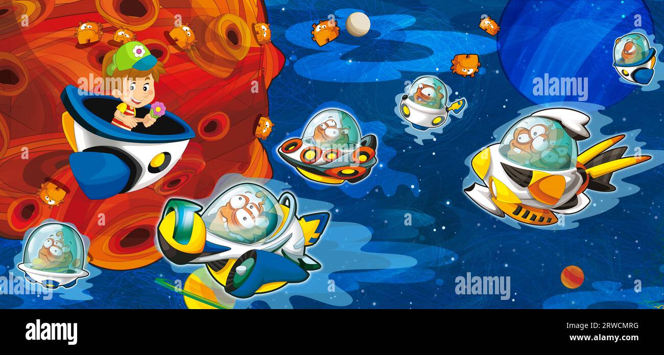 Cartoon funny colorful scene of cosmos galactic alien ufo isolated ...
