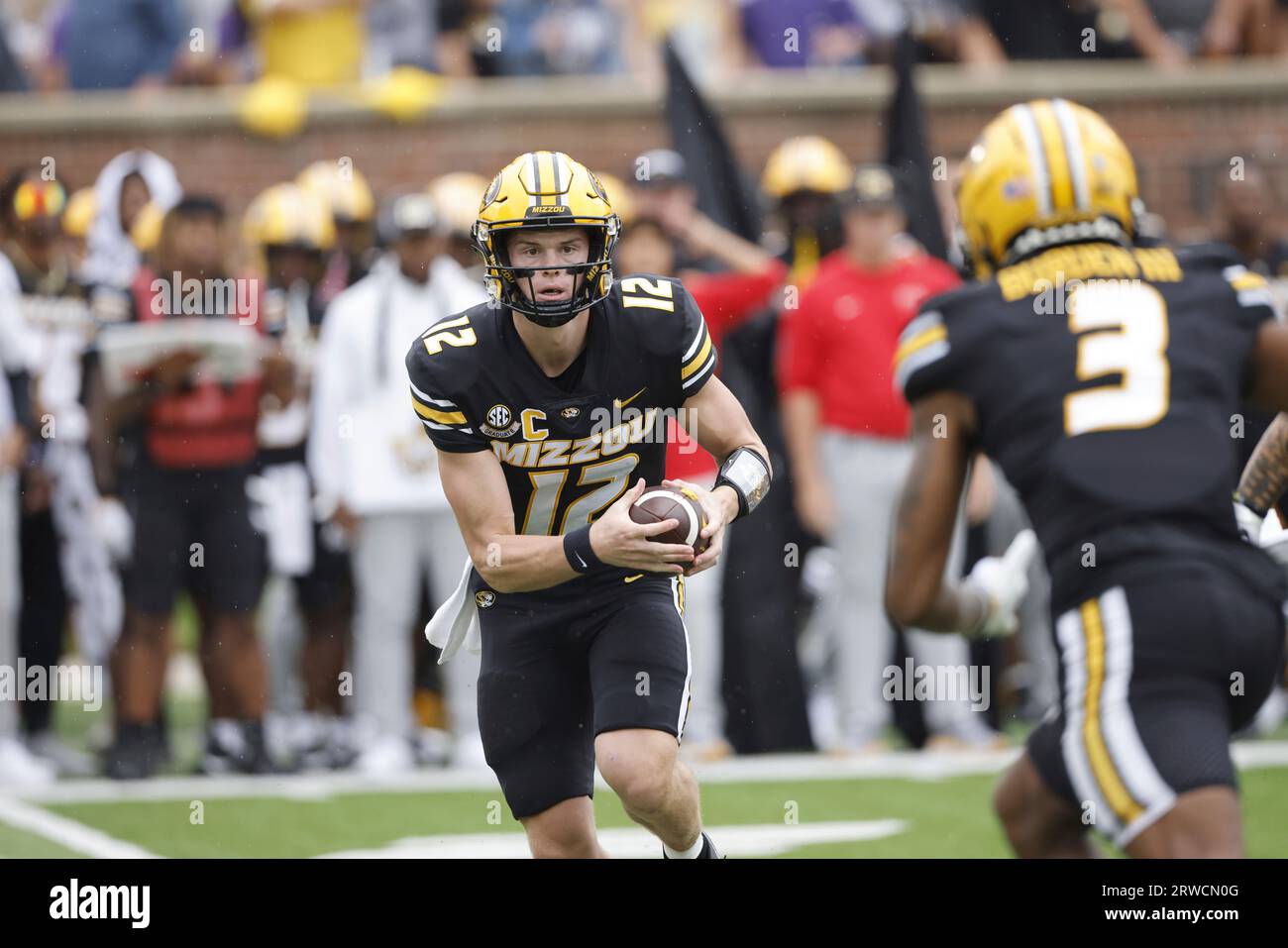 Missouri quarterback Brady Cook (12) during an NCAA football game on ...