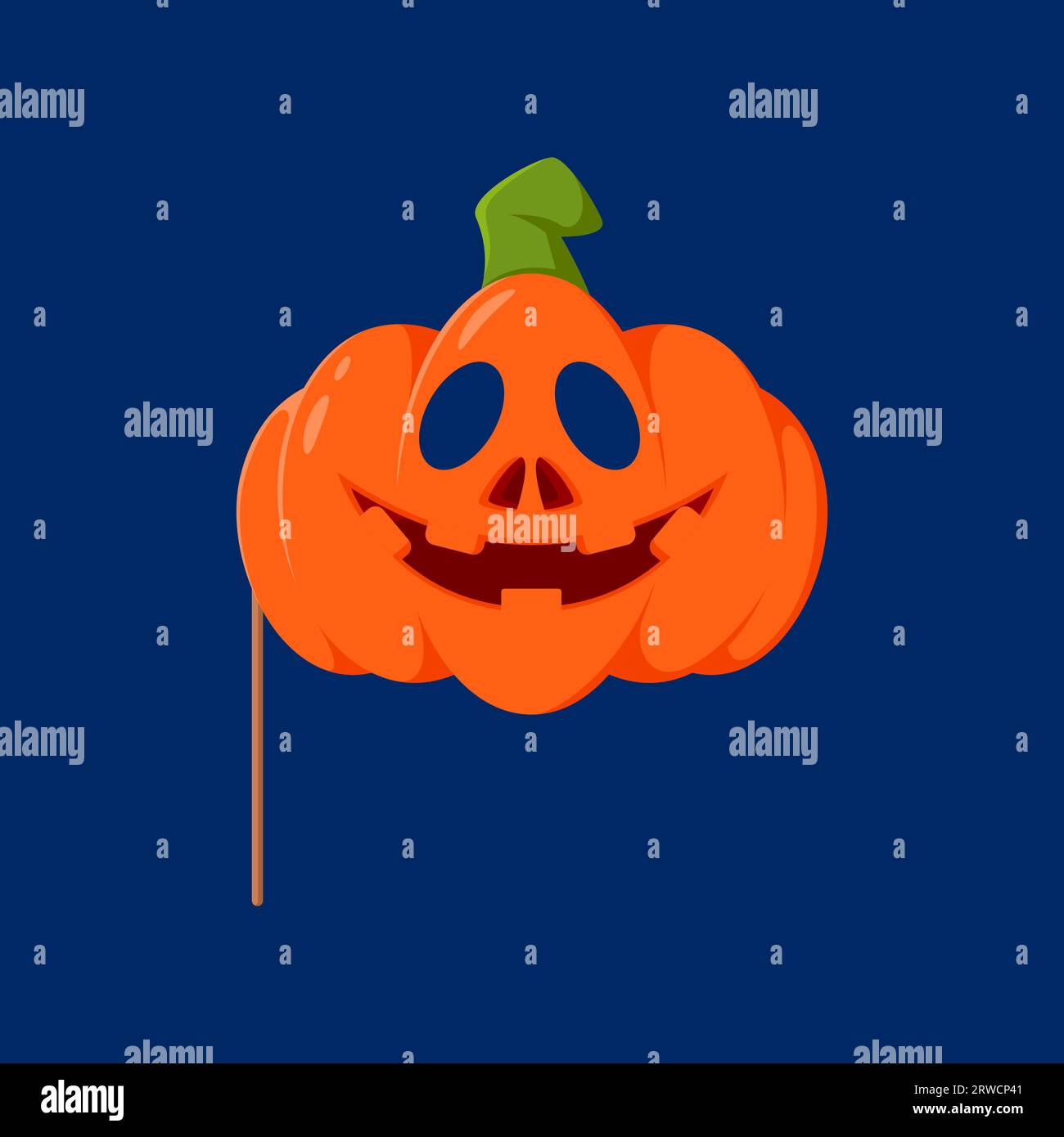 Cartoon Halloween photo booth pumpkin mask with props. Isolated vector ...