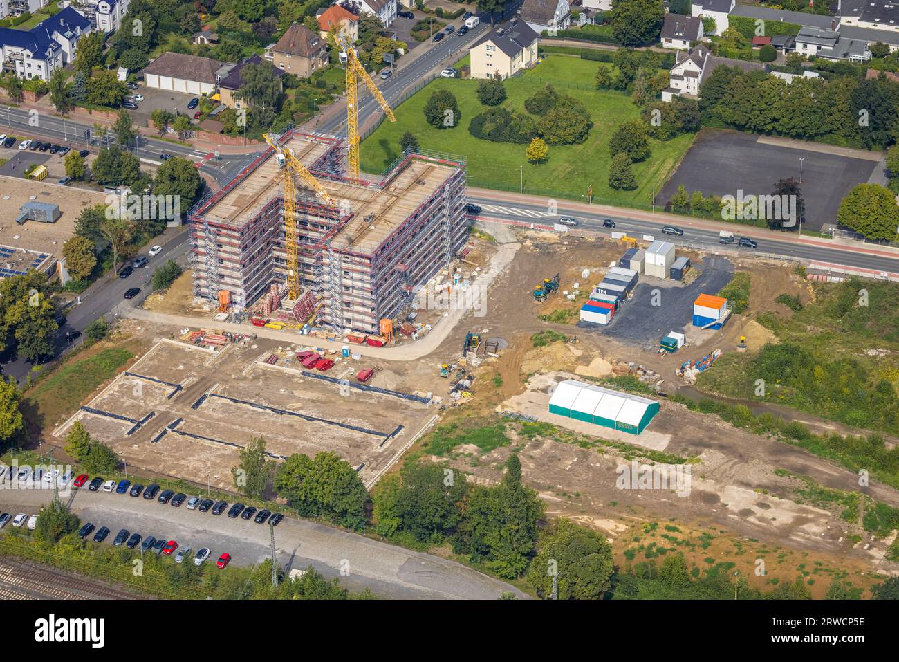 Aerial view, construction site and new building for the Jobcenter Kreis ...