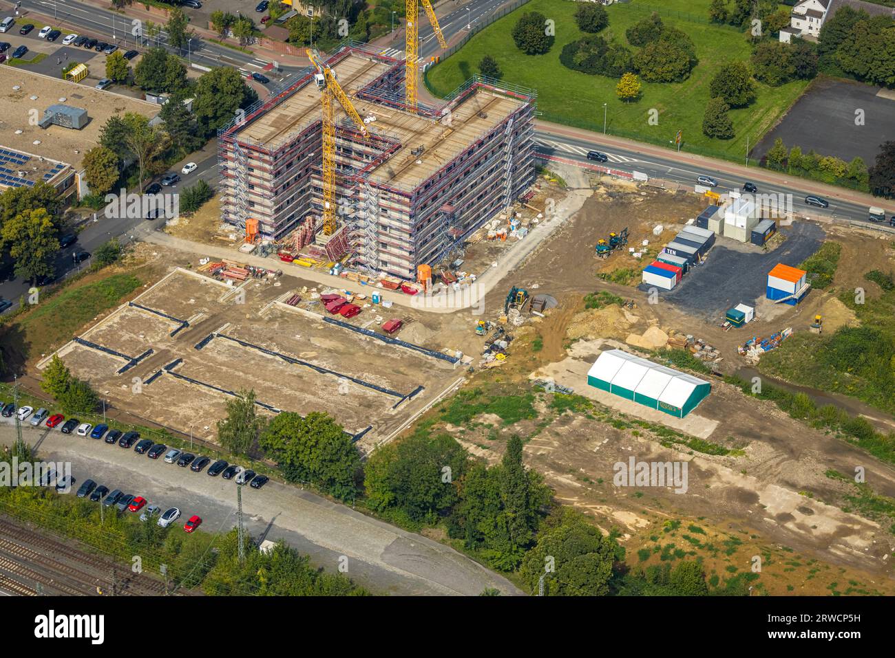 Aerial view, construction site and new building for the Jobcenter Kreis ...