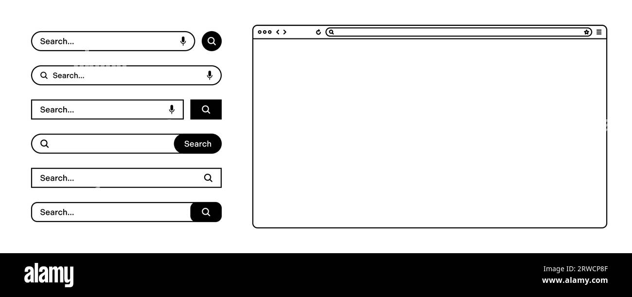Blank web browser, internet page window with toolbar and search bar, field. Modern website in ...