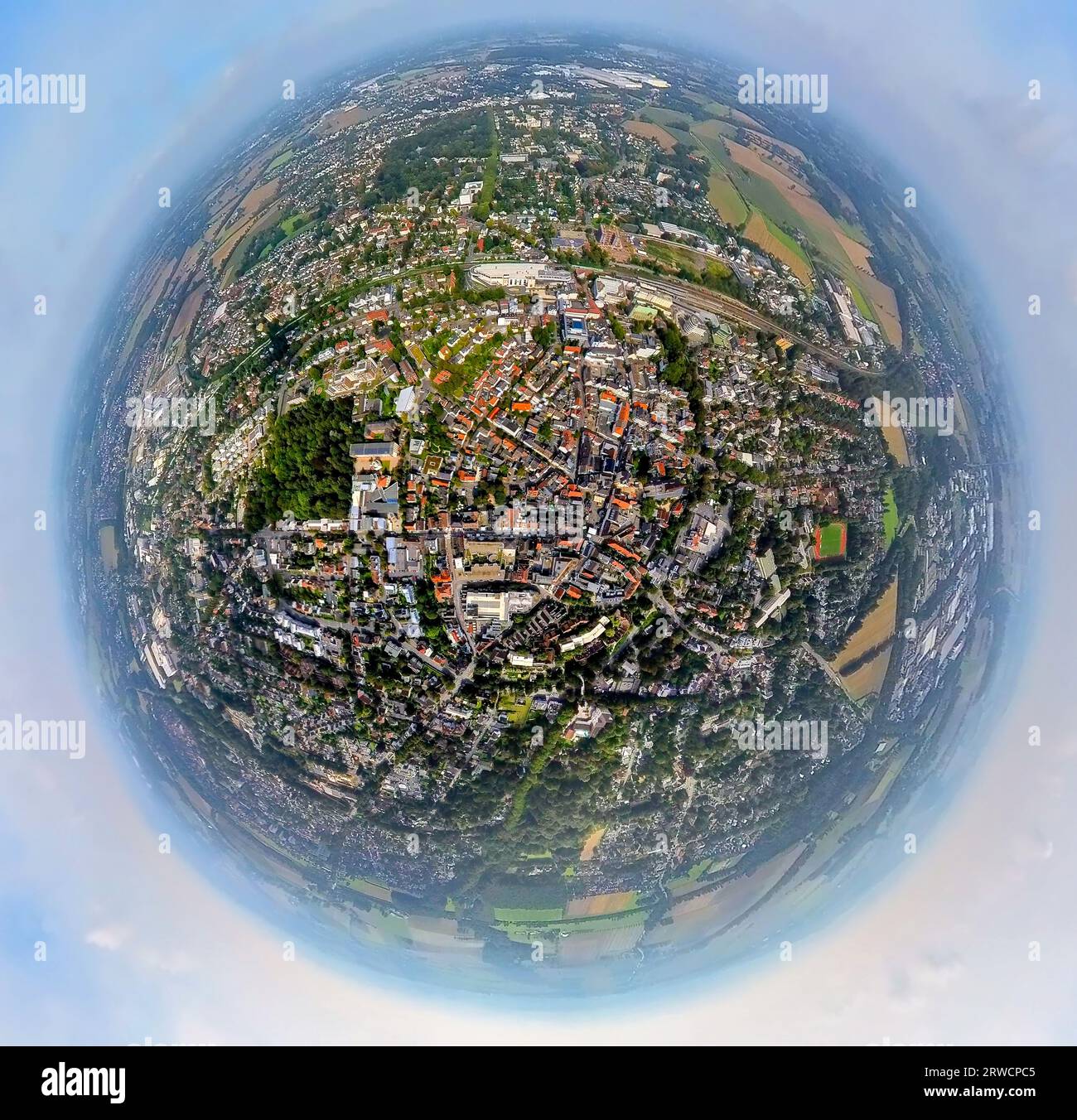 Aerial view, Unna-Mitte, Unna train station, city shopping center and ...