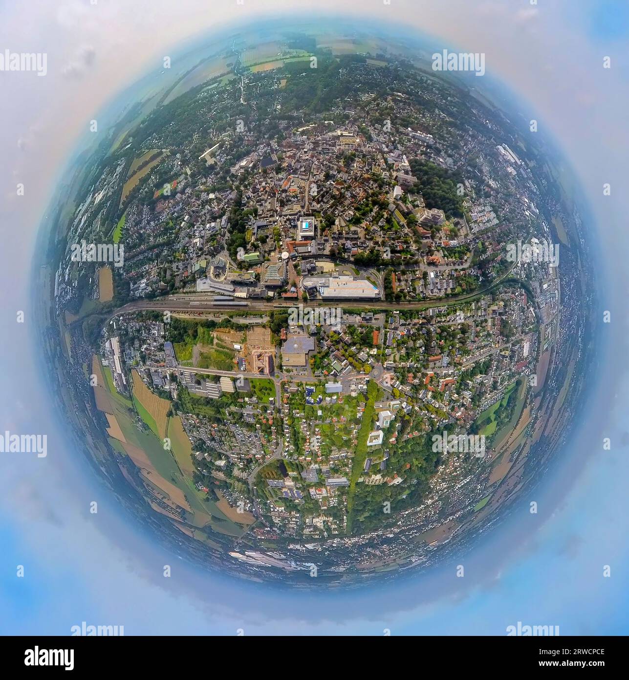 Aerial view, Unna-Mitte, Unna train station, city shopping center and ...