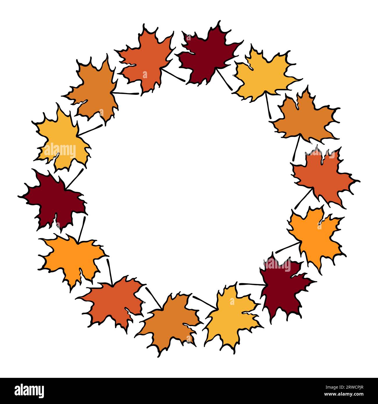 Vector illustration of Round frame of autumn maple leaves Stock Vector ...