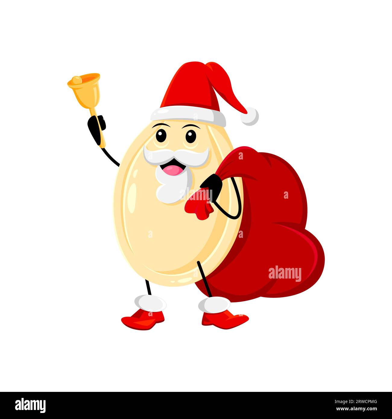 Cartoon Christmas pumpkin seed character rings a bell. Isolated vector ...
